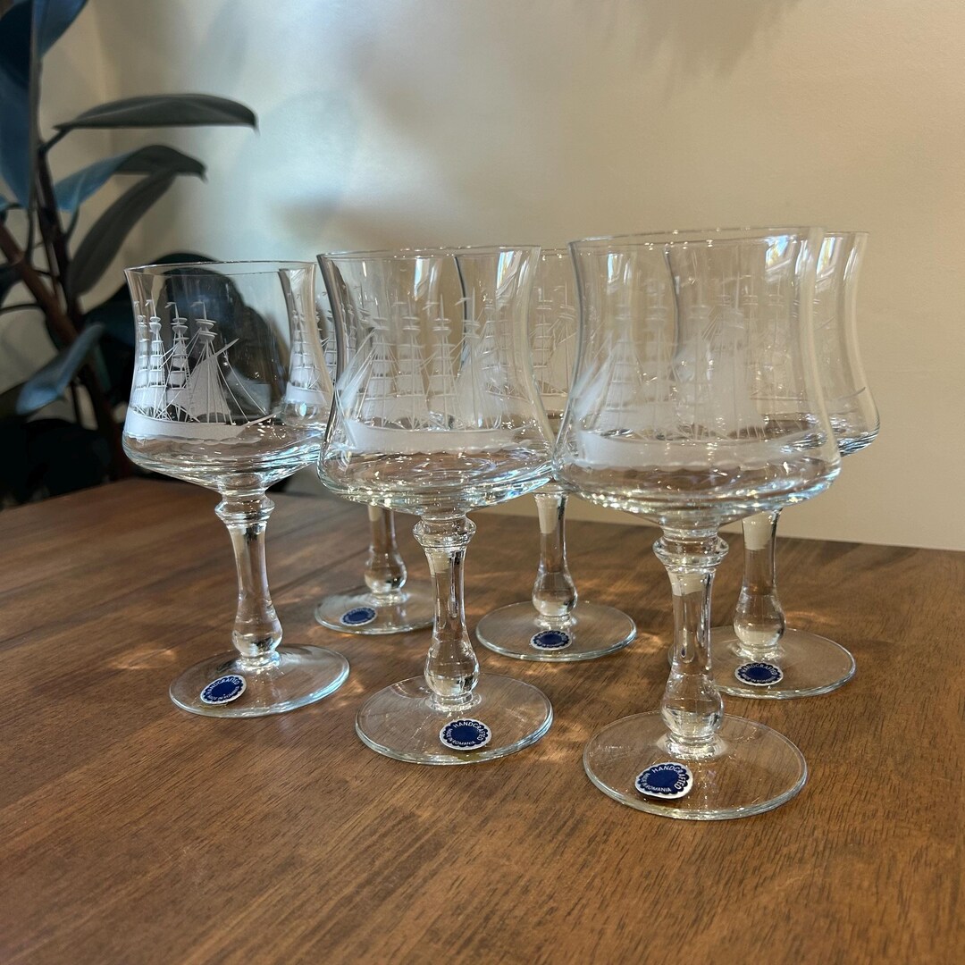 1950s MCM Romanian Hand Blown Crystal Wine Glasses - Etsy
