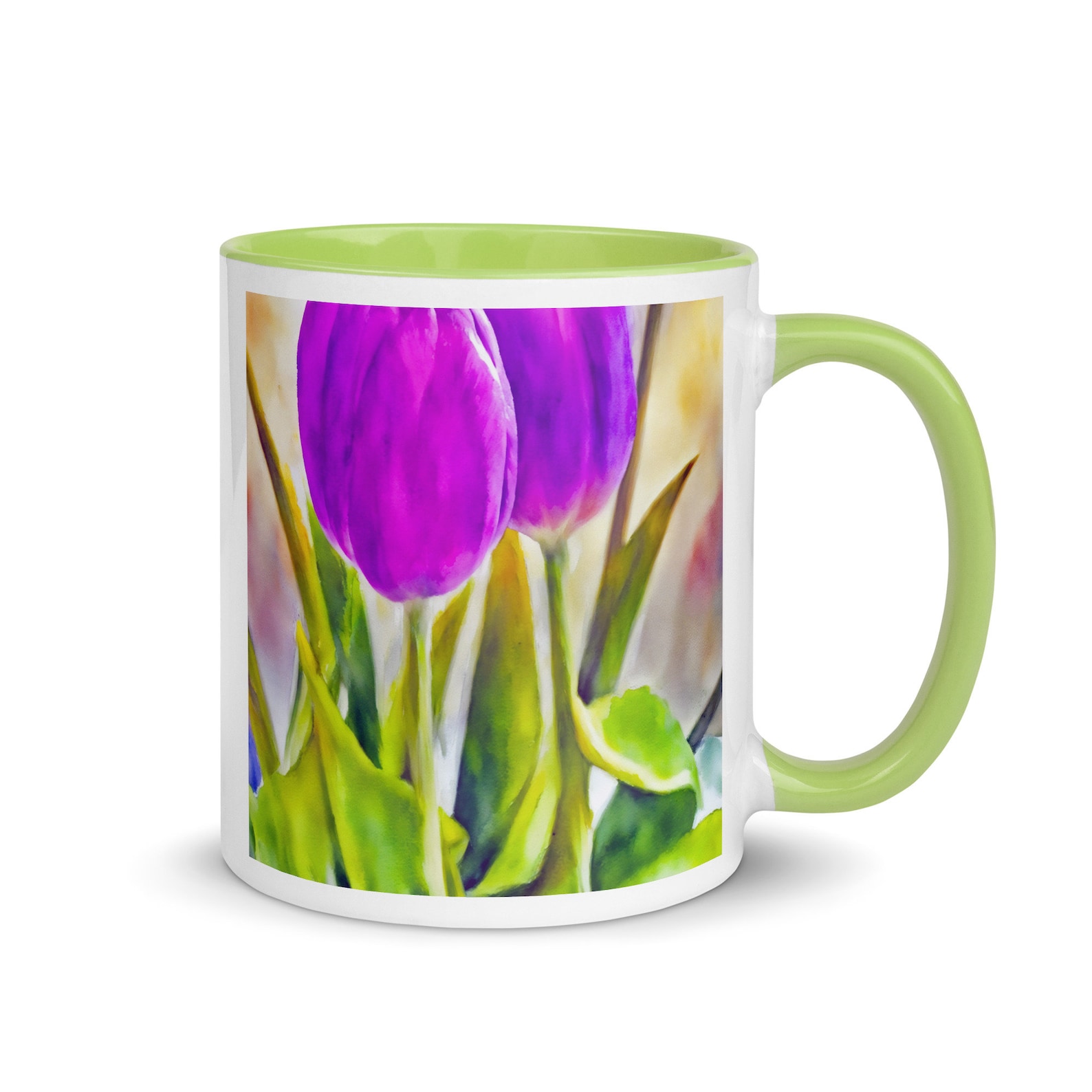 Purple Tulip Mug Tulip Flower Coffee Cup Watercolor Tulip Mug Green ...