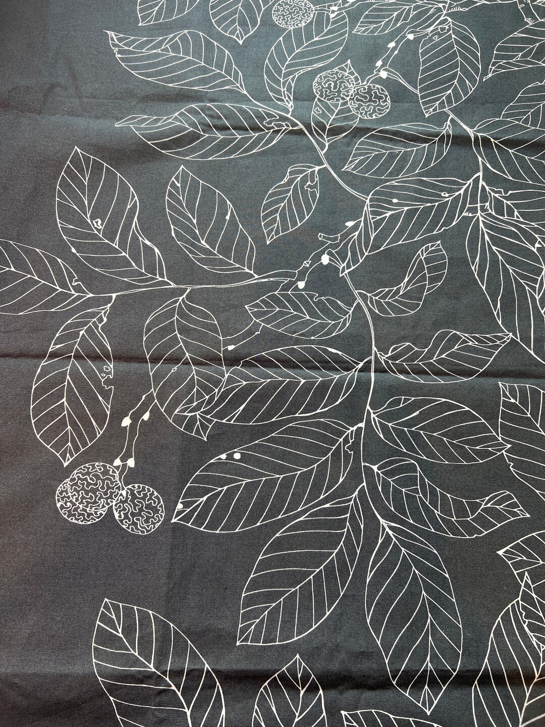 Ikea Decorator Fabric, Dark Grey With White Outlines of Leaves, by ...