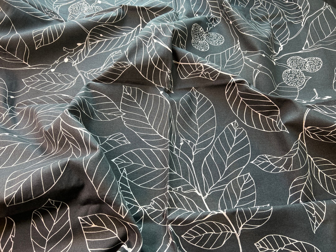 Ikea Decorator Fabric, Dark Grey With White Outlines of Leaves, by ...