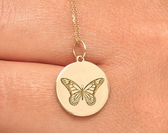 14k Solid Gold Monarch Butterfly Necklace Dainty Monarch Butterfly ...