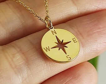 14k Solid Gold Compass Necklace , Compass Jewelry , Compass Gift ...