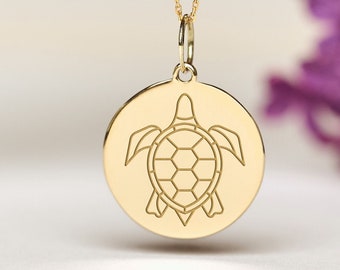 14k Solid Gold Turtle Necklace Dainty Turtle Pendant Personalized Tortoise Charm - Etsy