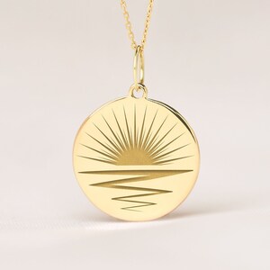 14k Solid Gold Sun Necklace • Personalized Sunset Pendant • Sunrise ...