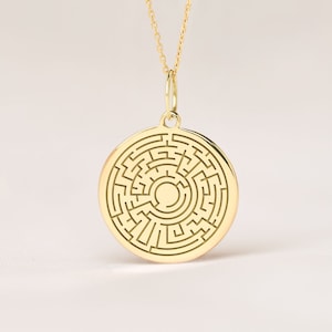 14k Solid Gold Labyrinth Necklace • Personalized Maze Pendant • Dainty ...