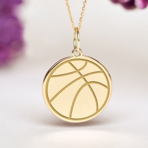 14k Solid Gold Basketball Necklace • Personalized Sports Pendant ...