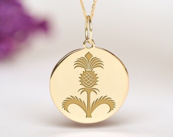 Real 14k Solid Gold Thistle Necklace, Personalized Thistle Pendant ...
