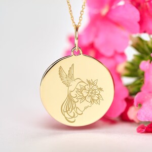14k Solid Gold Hummingbird Pendant 14k Hummingbird Necklace Flying Bird ...