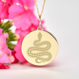 14k Solid Gold Snake Pendant Personalized Snake Pendant Dainty Snake ...