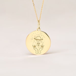 14k Solid Gold Mystical Necklace Personalized Magic Spellcaster Pendant ...