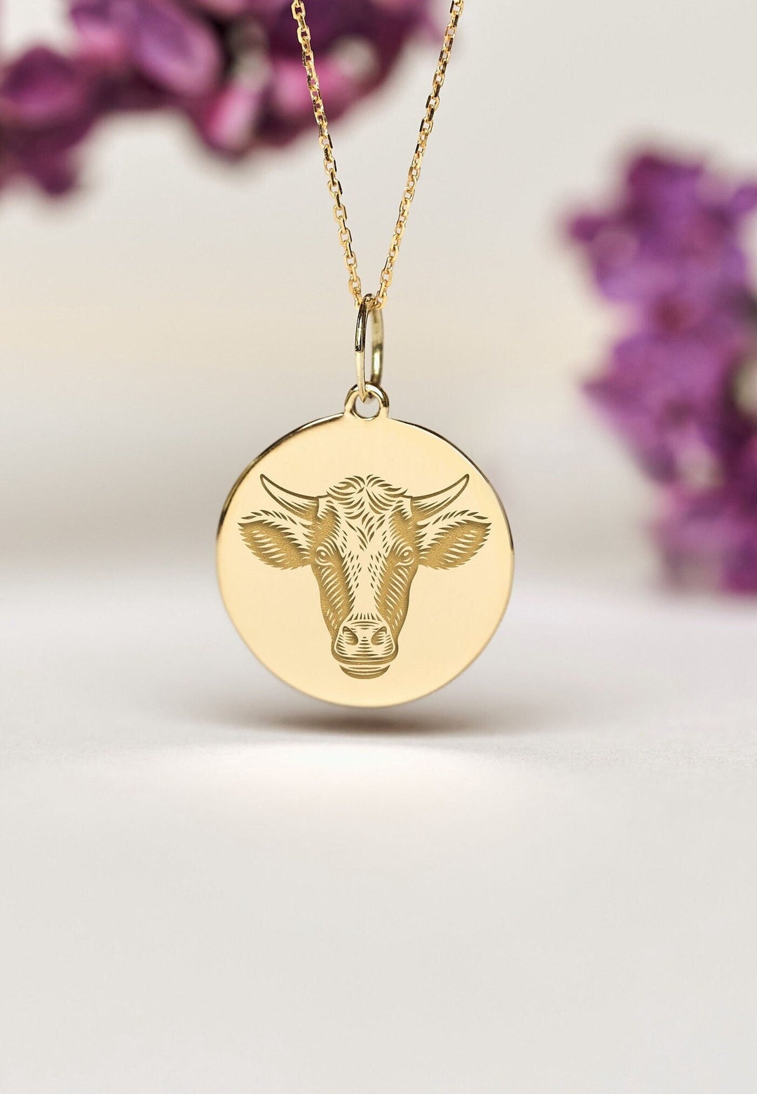 14k Solid Gold Bull Head Necklace • Personalized Bull Head Pendant ...