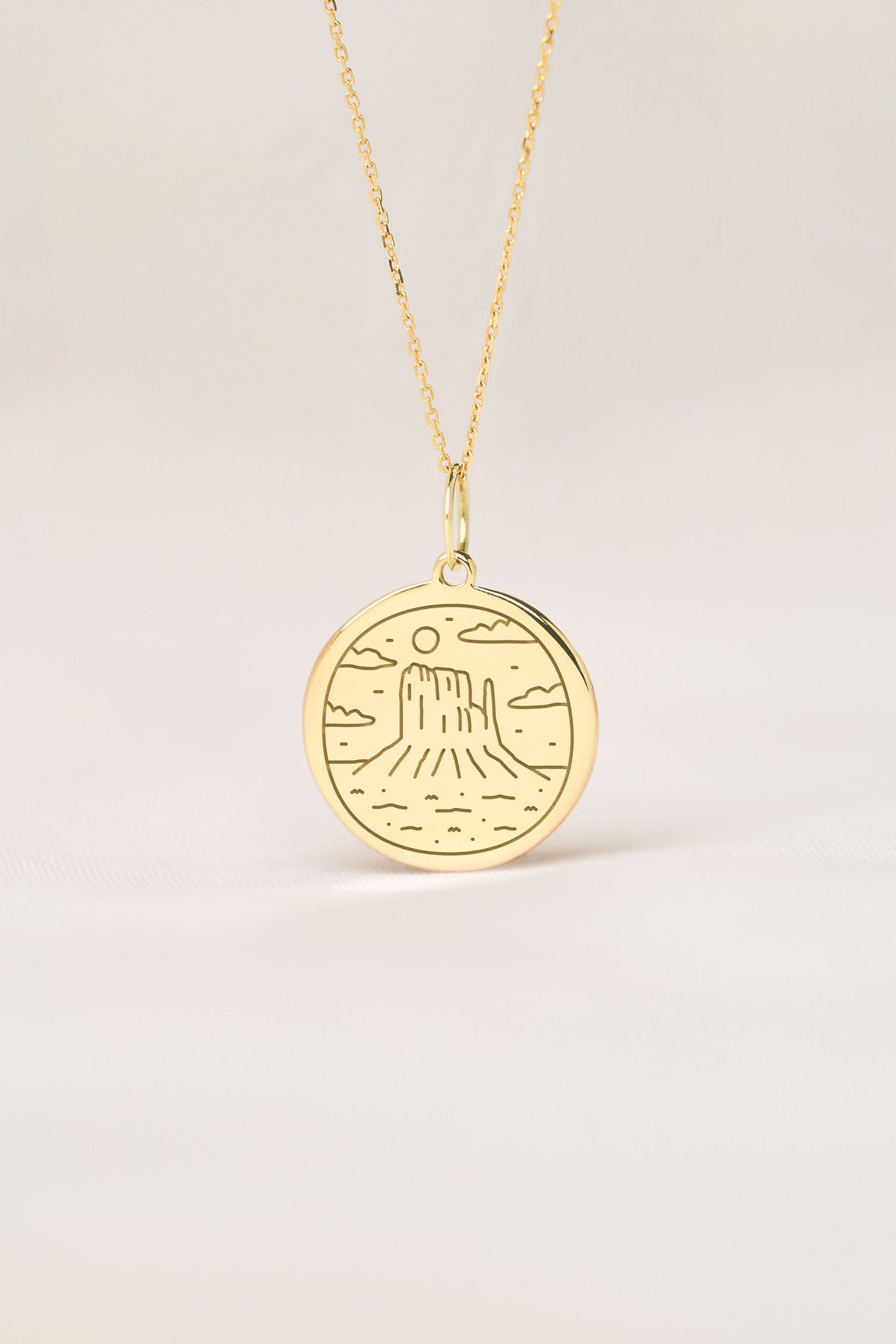 14k Solid Gold Monument Valley Necklace • Personalized Desert Landscape ...
