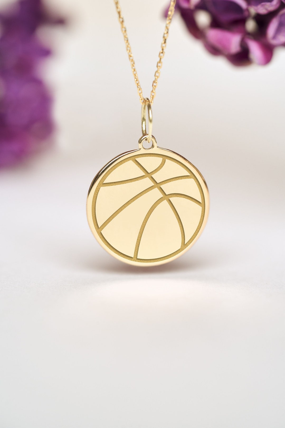14k Solid Gold Basketball Necklace • Personalized Sports Pendant ...