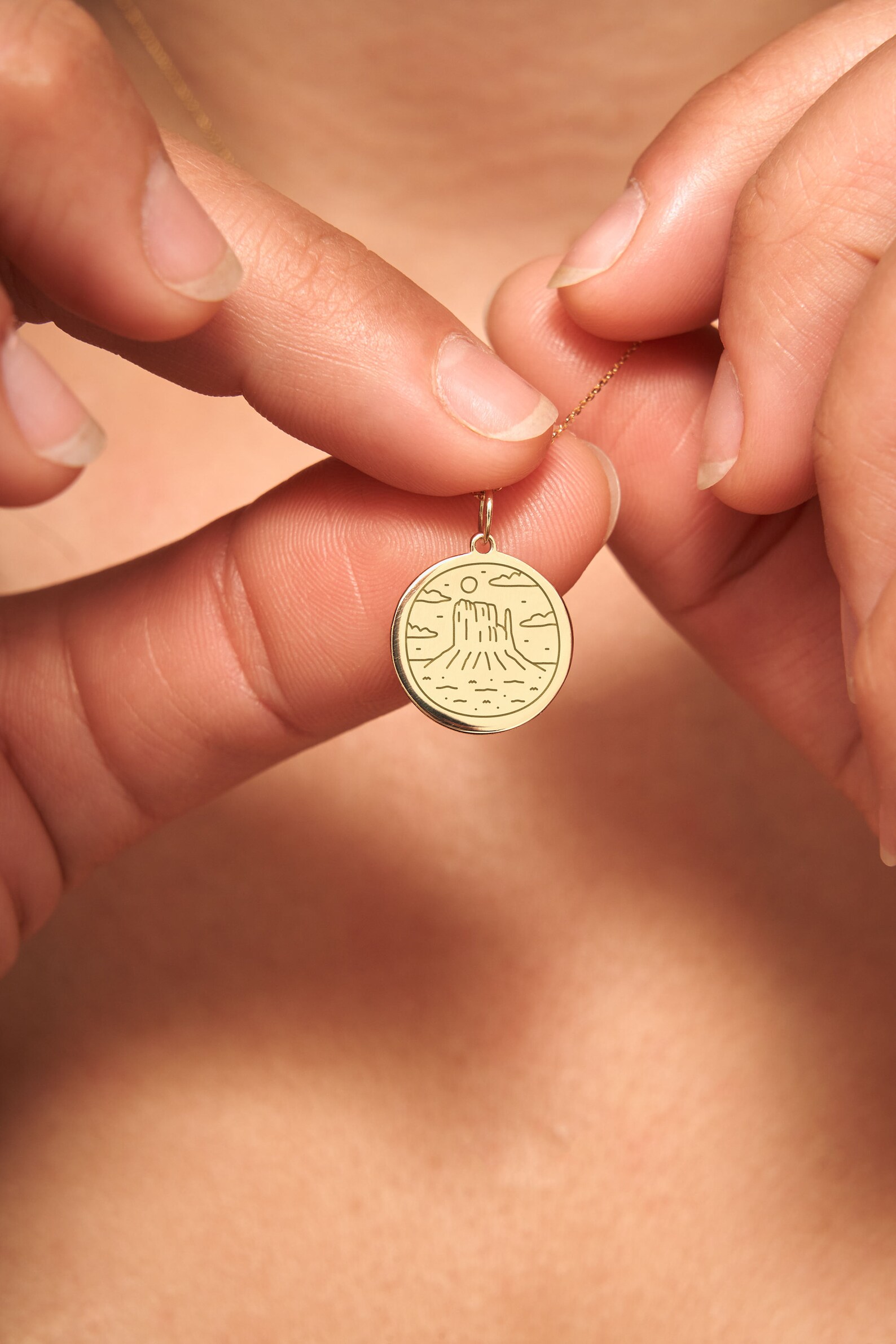 14k Solid Gold Monument Valley Necklace • Personalized Desert Landscape ...