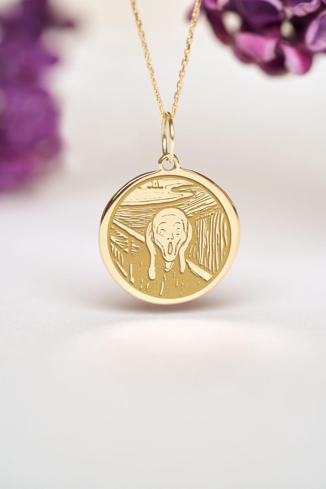 14k Solid Gold the Scream Pendant • Personalized Expressionism Art ...