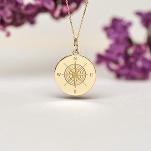 14k Solid Gold Compass Necklace • Personalized Nautical Pendant ...
