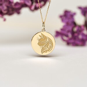 14k Solid Gold Cat Necklace • Personalized Cat Pendant • Dainty Cat ...