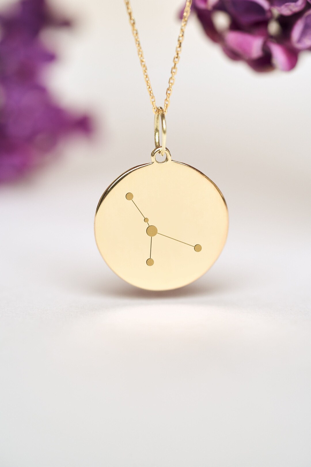 14k Solid Gold Cancer Necklace • Personalized Constellation Pendant ...