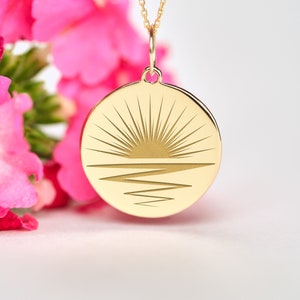14k Solid Gold Sun Necklace • Personalized Sunset Pendant • Sunrise ...