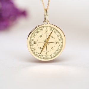 14k Solid Gold Compass Necklace • Personalized Nautical Pendant Gift ...