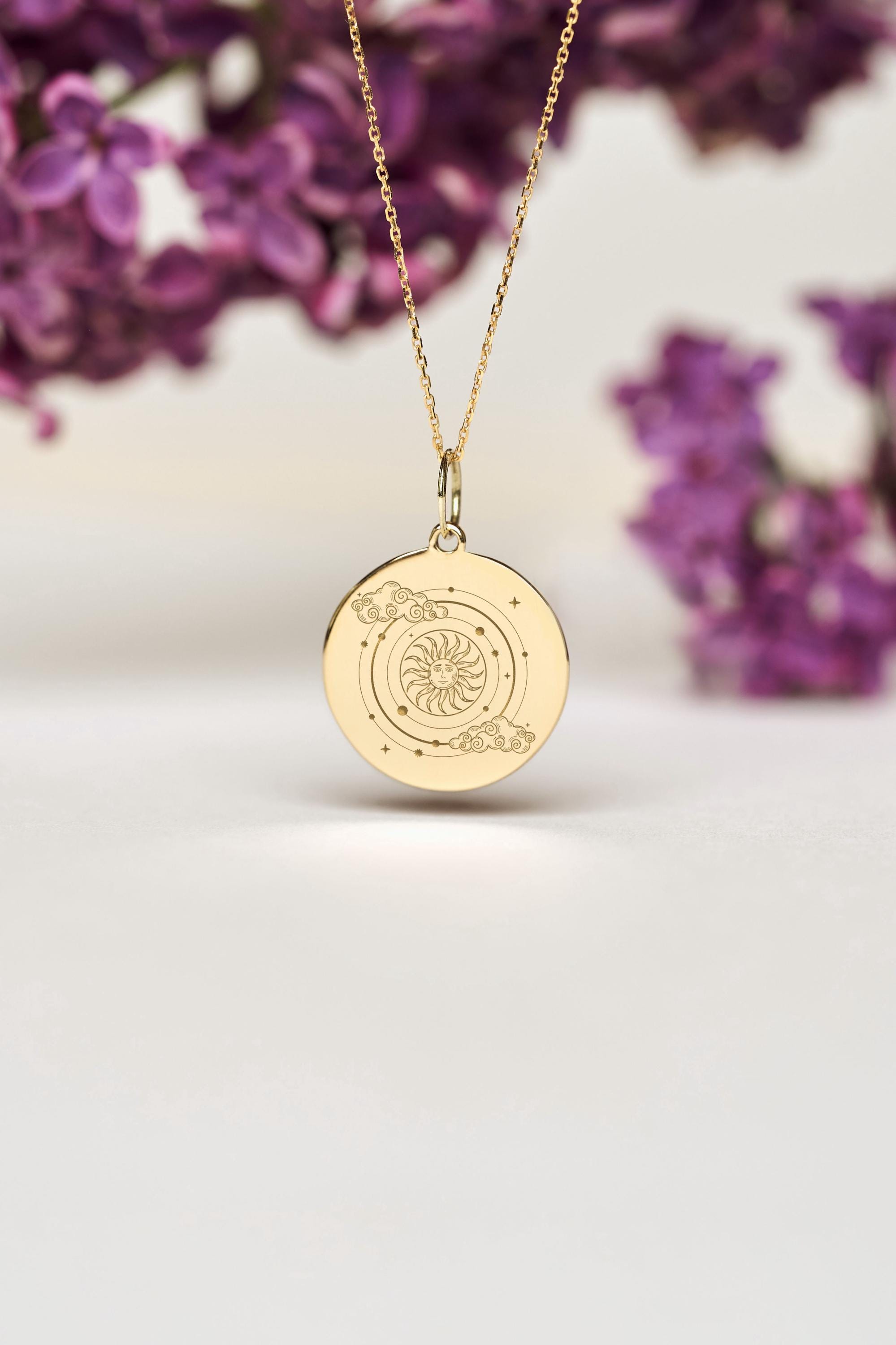 14k Solid Gold Solar System Pendant • Personalized Astronomy Necklace ...