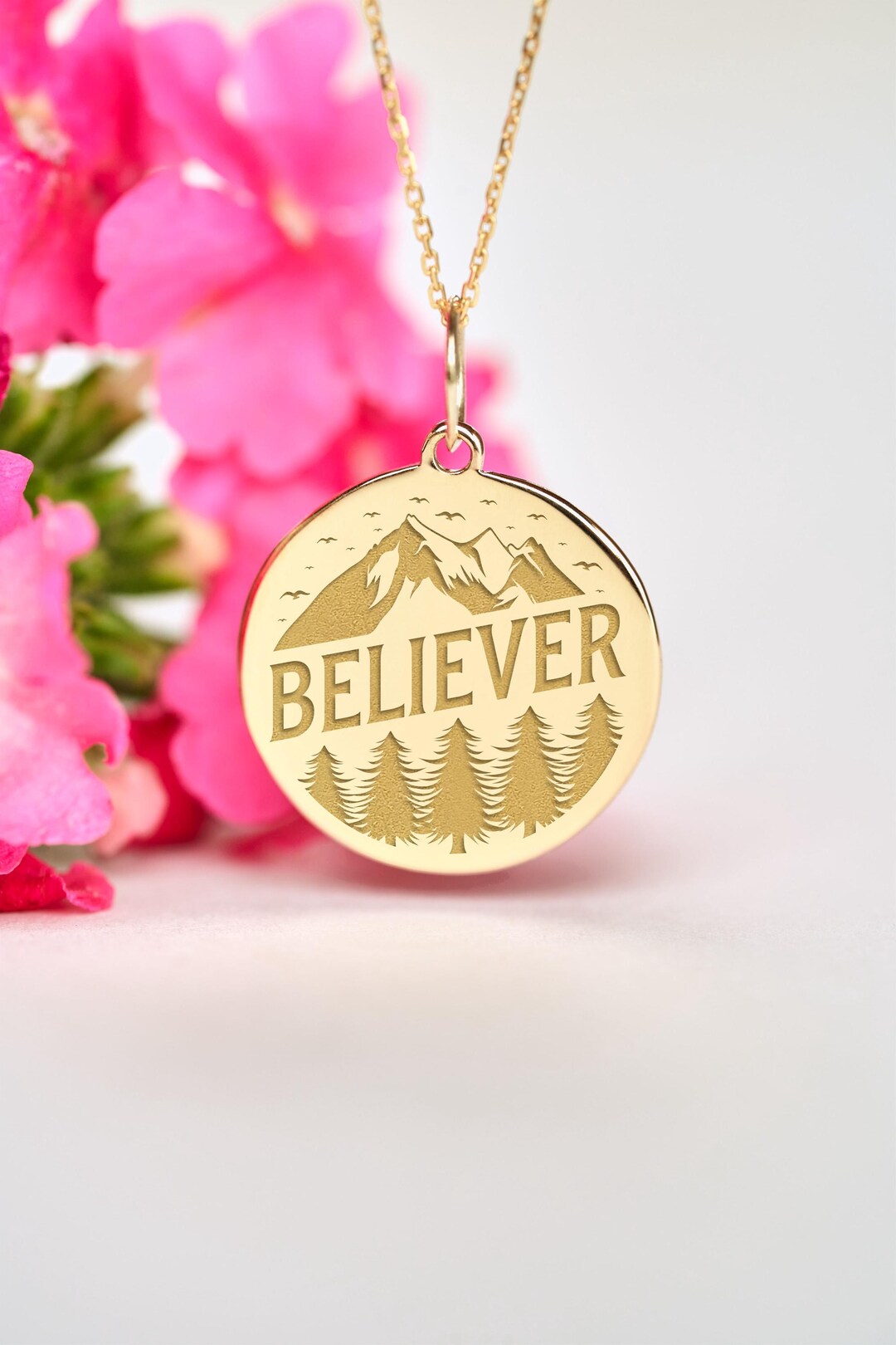 14k Solid Gold Religious Pendant • Personalized Believer Necklace ...