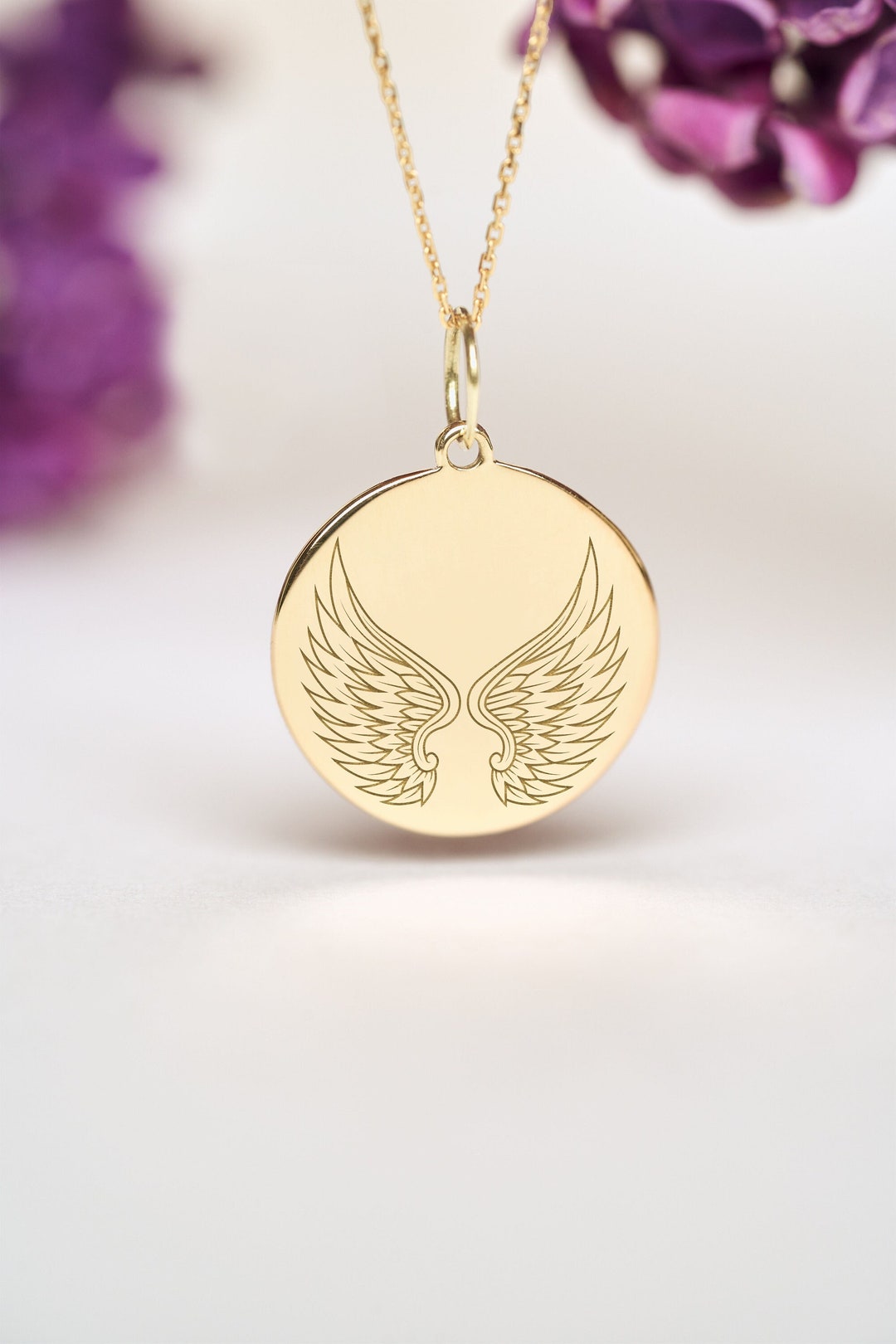 14k Solid Gold Angel Wing Necklace • Personalized Guardian Angel ...