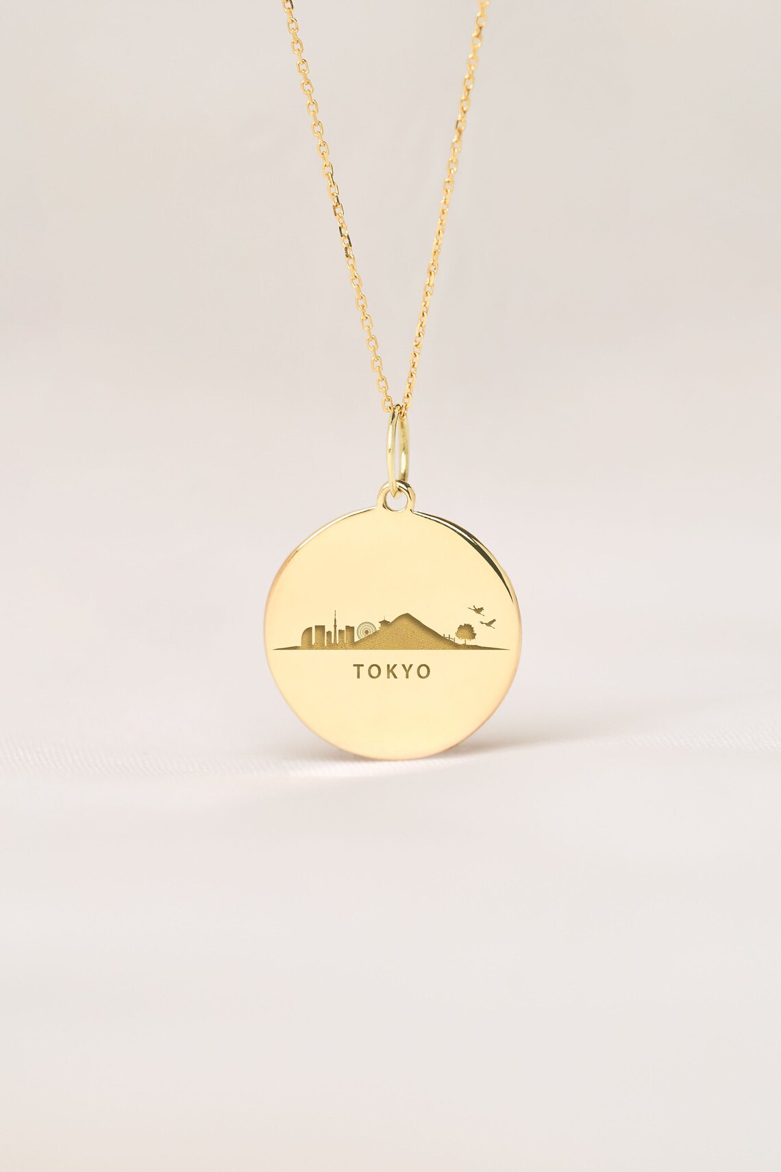 14k Solid Gold Tokyo Necklace • Personalized Japan Skyline Pendant ...