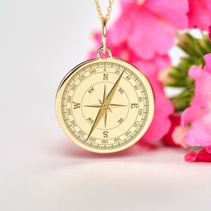 14k Solid Gold Compass Necklace • Personalized Nautical Pendant Gift ...