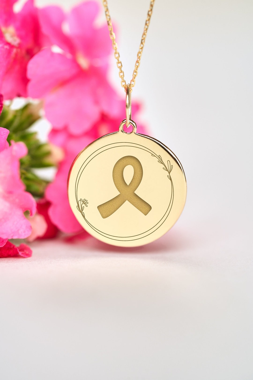 14k Solid Gold Awareness Ribbon Necklace • Personalized Awareness ...