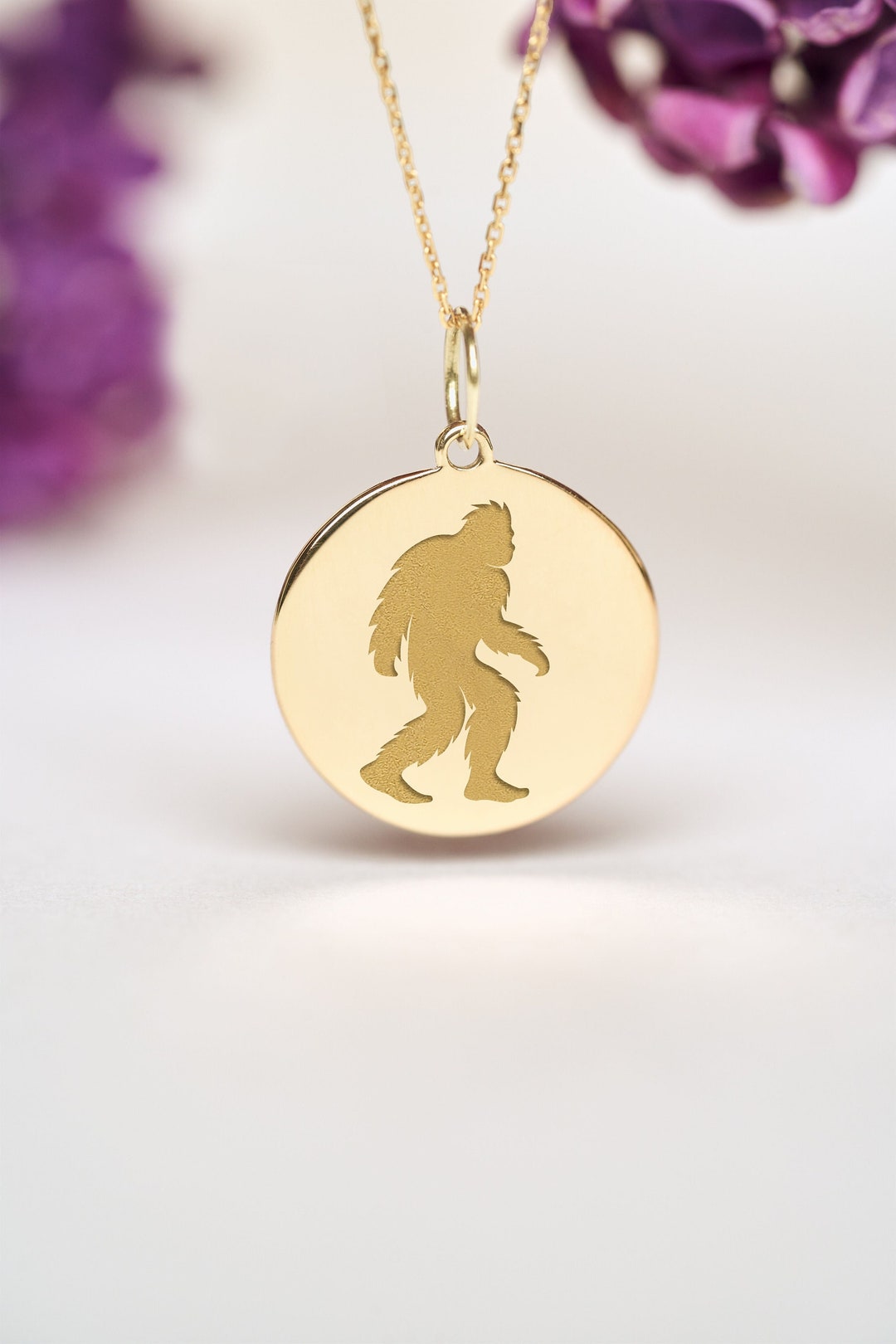 14k Solid Gold Bigfoot Necklace • Personalized Sasquatch Pendant ...