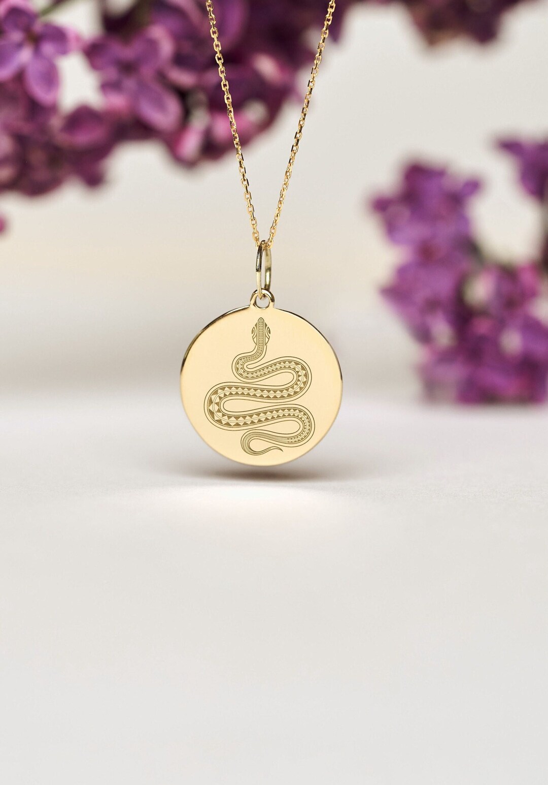 14k Solid Gold Snake Pendant Personalized Snake Pendant Dainty Snake ...