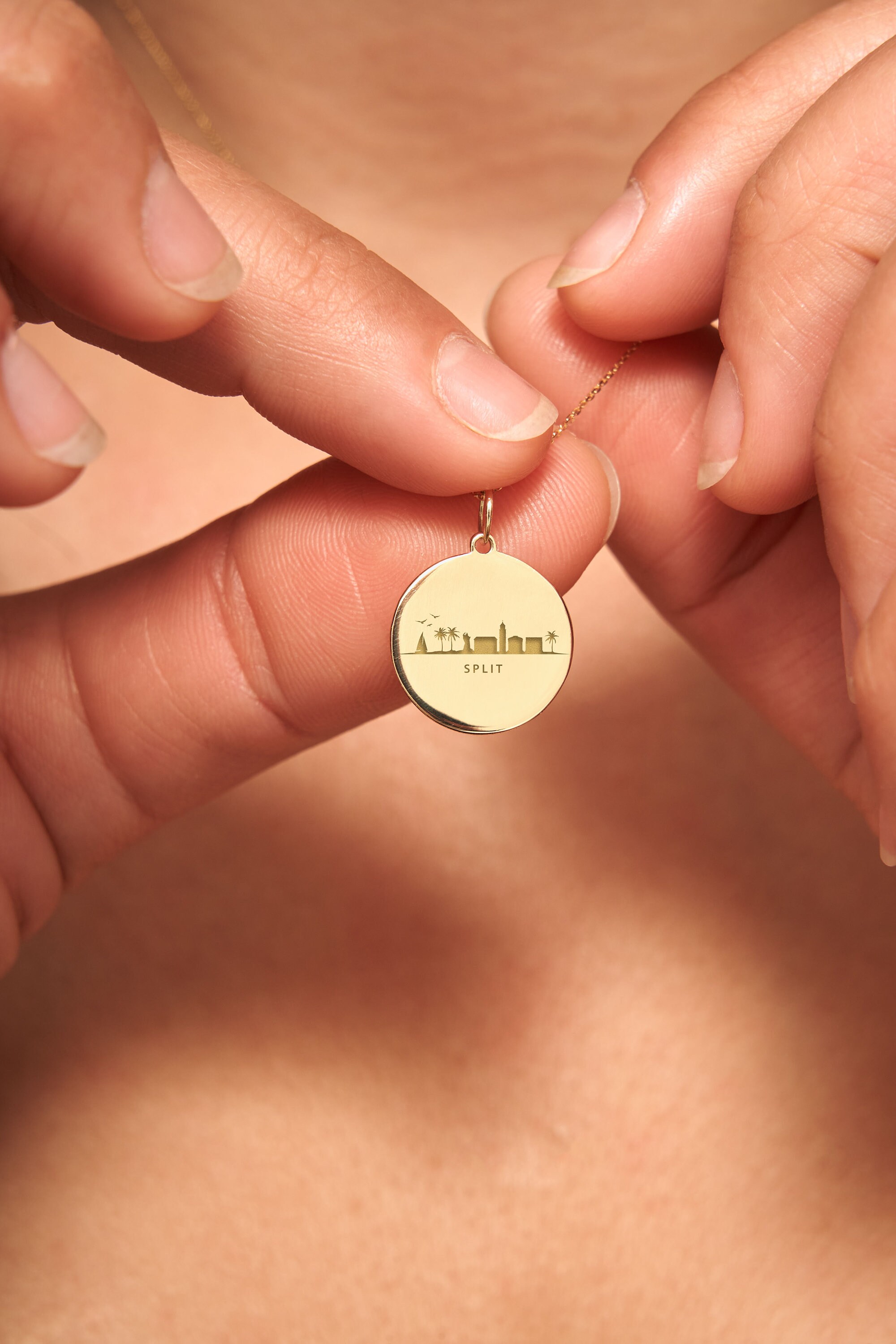 14k Solid Gold Split Necklace • Personalized Croatia Skyline Pendant ...