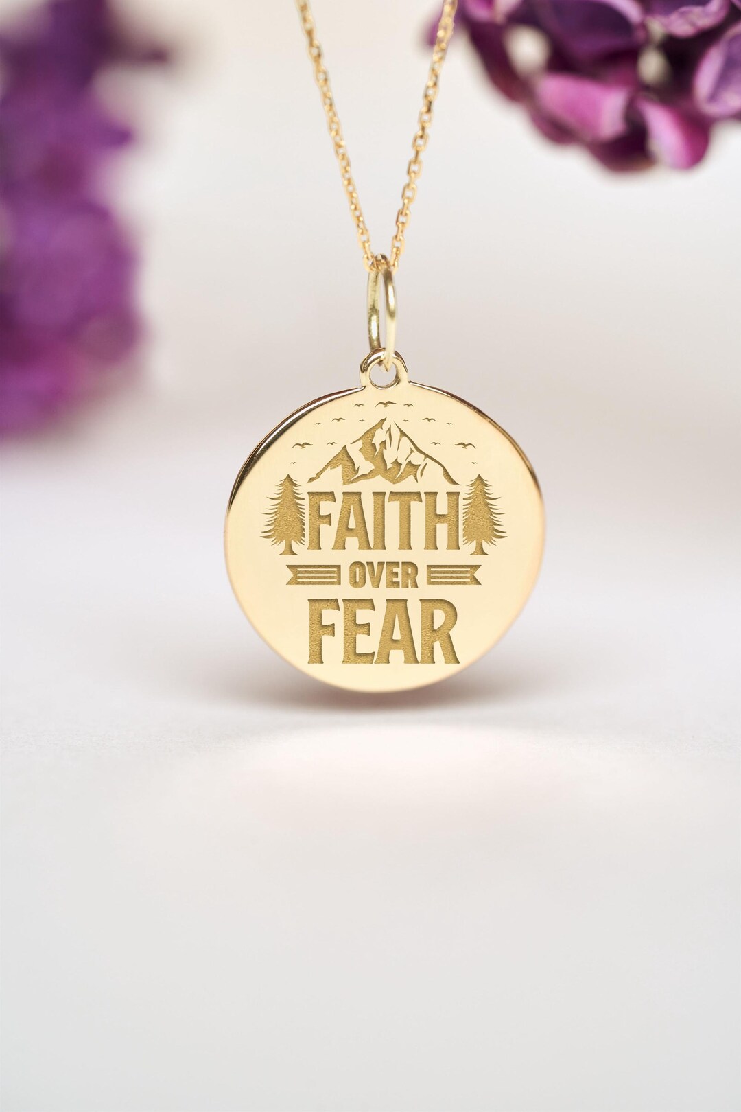 14k Solid Gold Faith Over Fear Pendant • Personalized Bible Proverbs ...