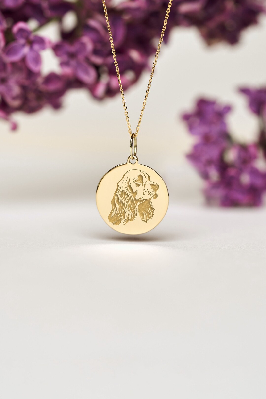 14k Solid Gold English Cocker Spaniel Dog Necklace Personalized English ...