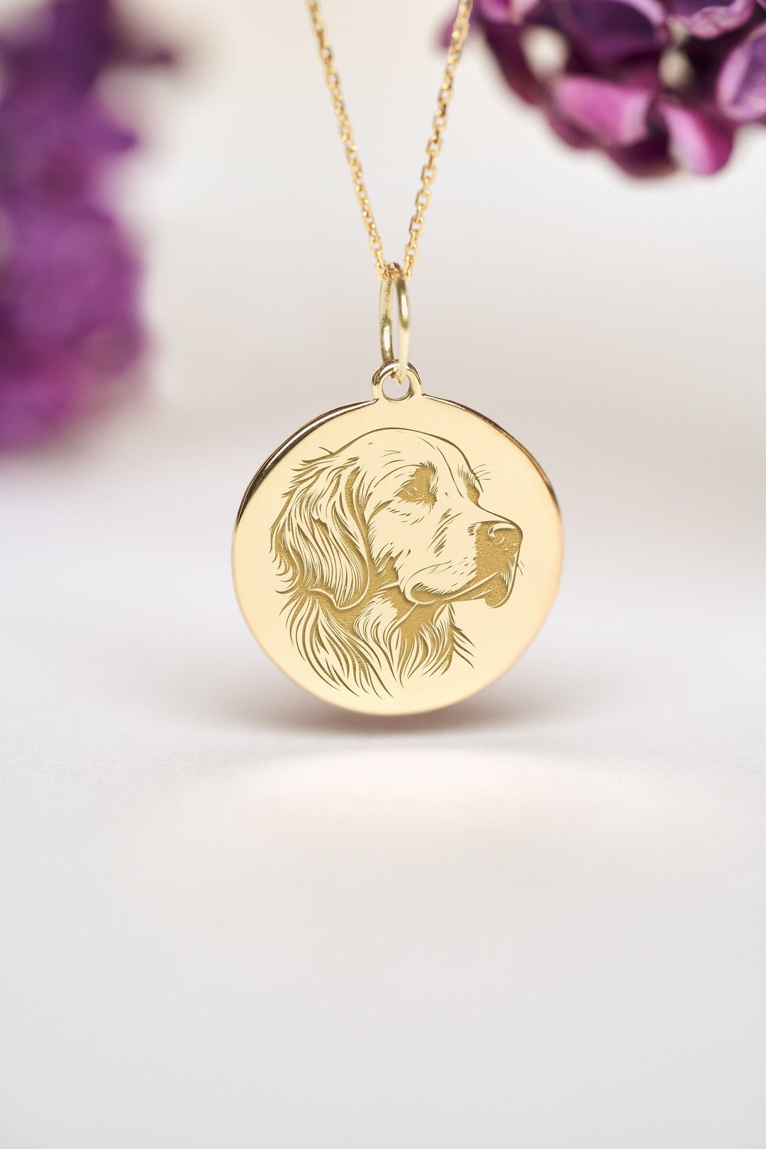 14k Solid Gold Golden Retriever Dog Necklace • Personalized Dog ...