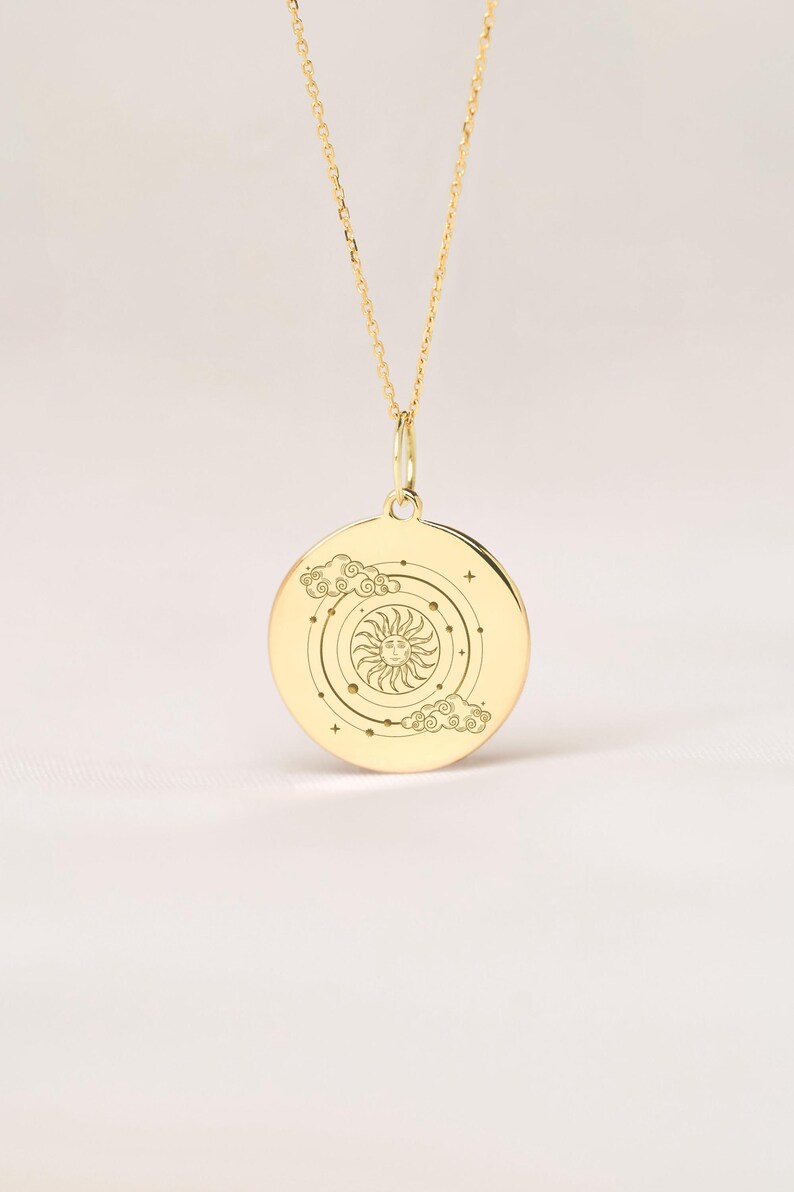 14k Solid Gold Solar System Pendant • Personalized Astronomy Necklace ...