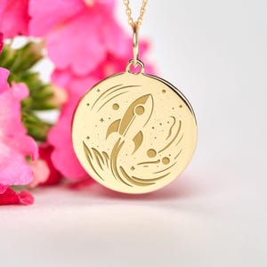 14k Solid Gold Space Rocket Pendant • Personalized Astronaut Necklace ...