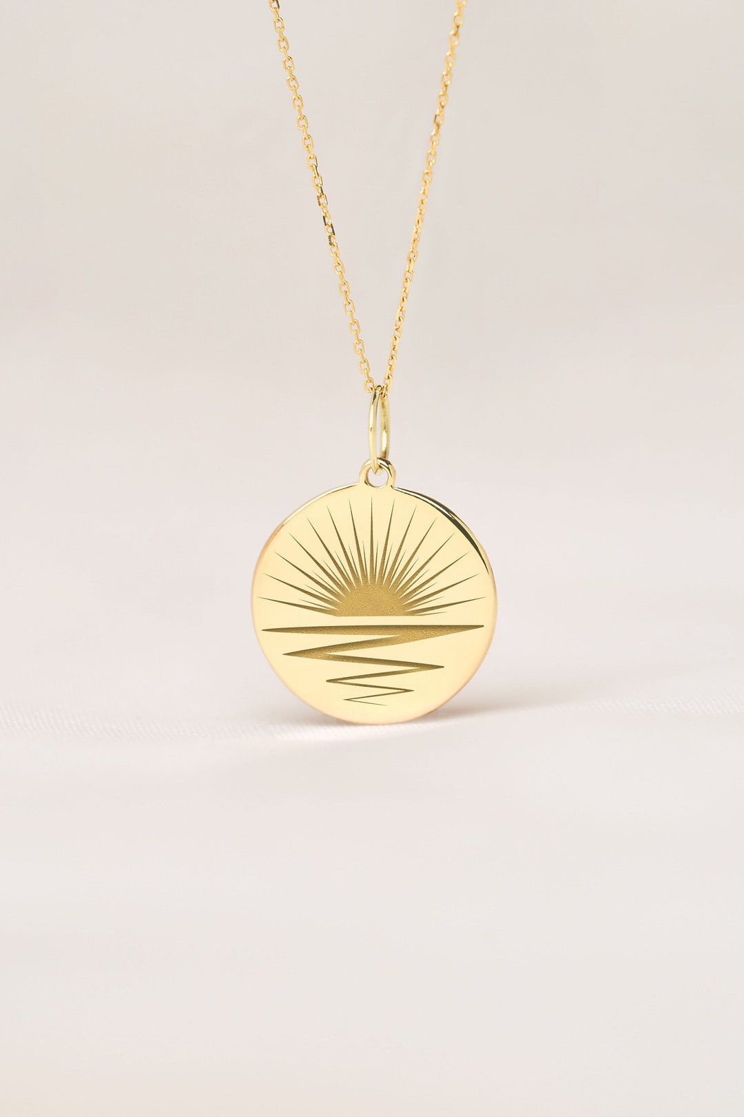 14k Solid Gold Sun Necklace • Personalized Sunset Pendant • Sunrise ...
