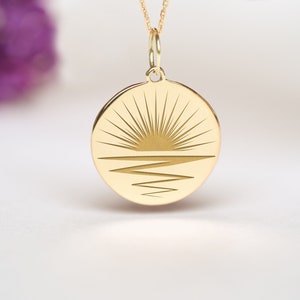 14k Solid Gold Sun Necklace • Personalized Sunset Pendant • Sunrise ...