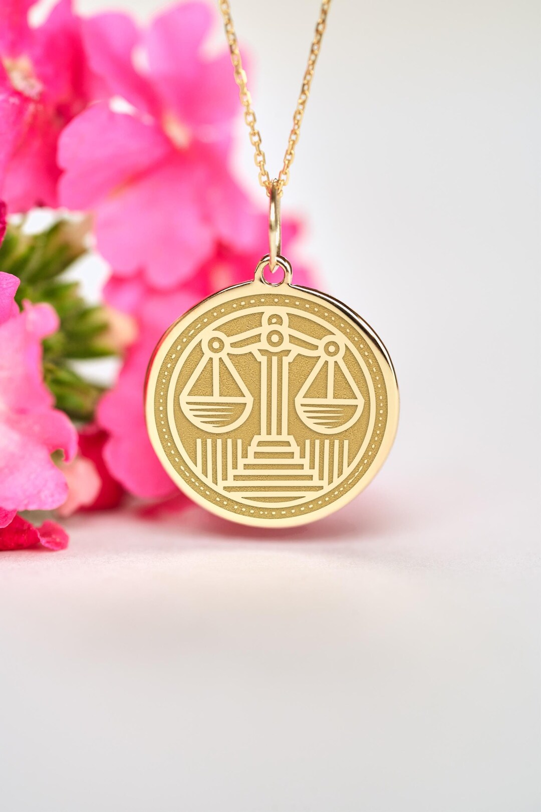 14k Solid Gold Scale of Justice Necklace • Personalized Law Graduation ...