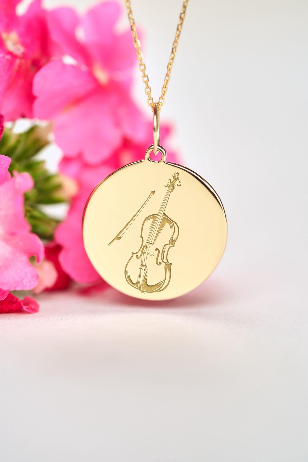 14k Solid Gold Violin Necklace • Personalized Violin Pendant • Music ...