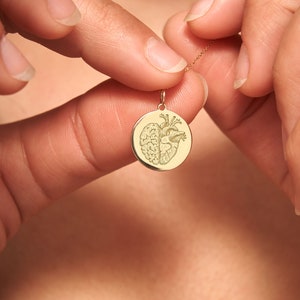 14k Solid Gold Heart and Brain Necklace • Personalized Brain Pendant ...