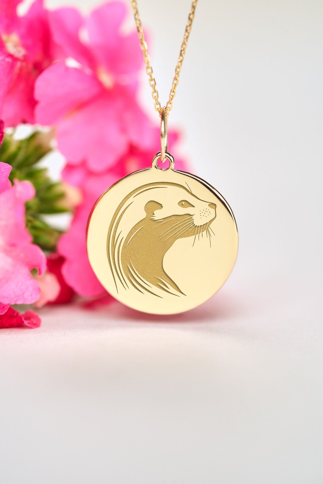 14k Solid Gold Otter Necklace • Personalized Sea Otter Pendant • Dainty ...