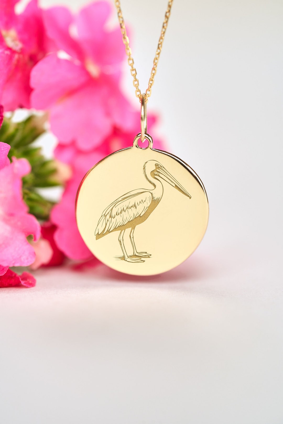 14k Gold Pelican Necklace Personalized Pelican Charm Solid Gold Bird ...