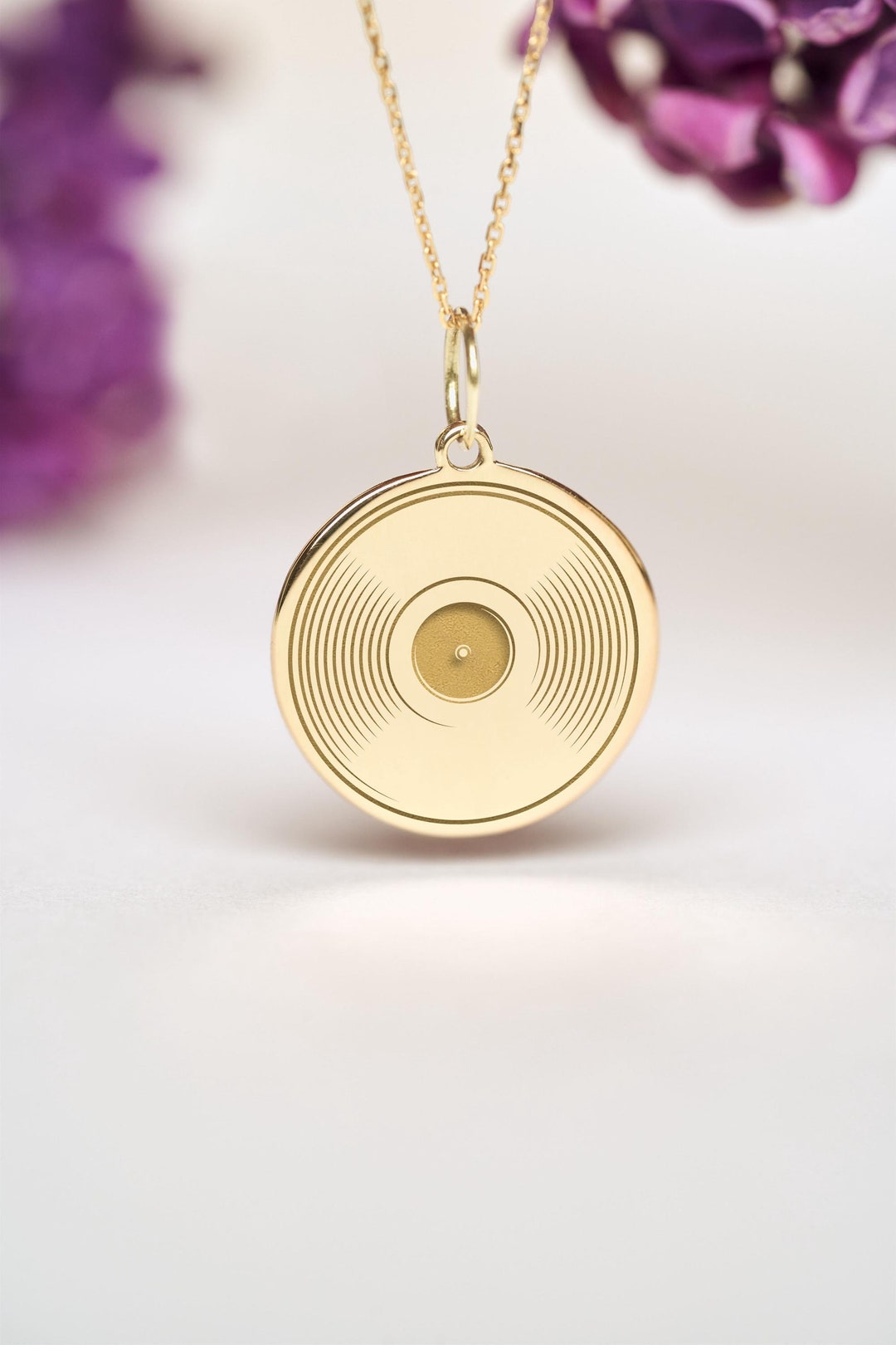 14k Solid Gold LP Record Pendant • Personalized Music Lover Necklace ...
