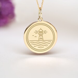 14k Solid Gold Lighthouse Necklace • Personalized Lighthouse Pendant ...