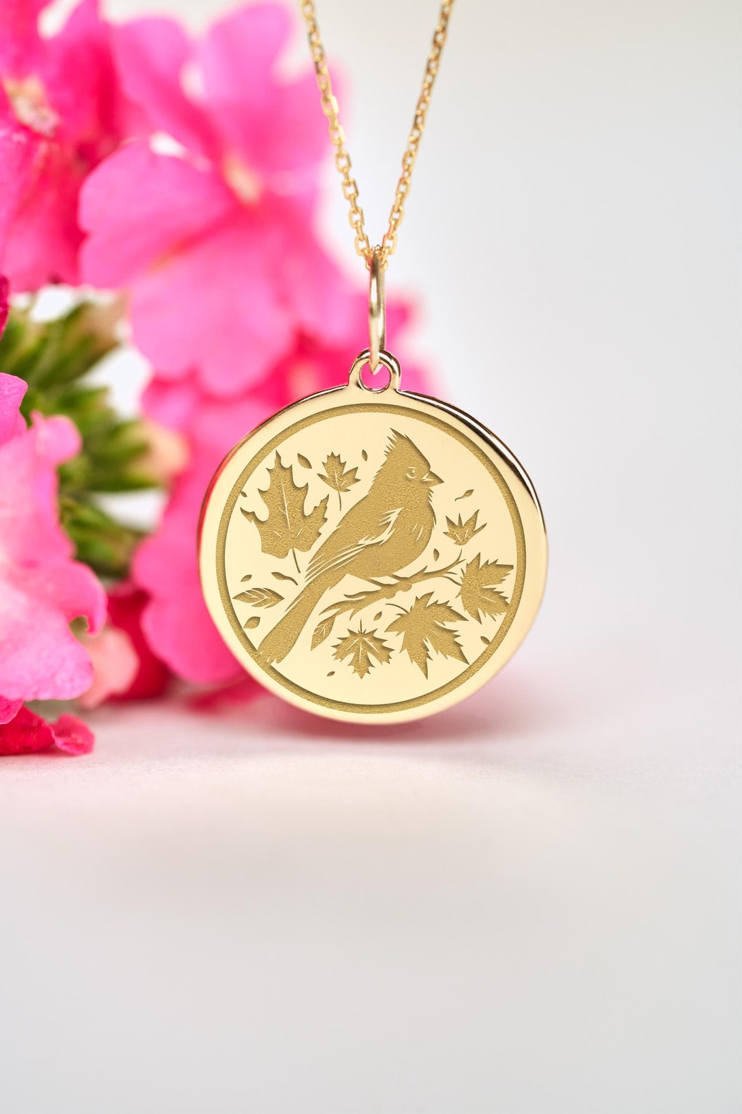 14k Solid Gold Cardinal Bird Necklace • Dainty Personalized Bird ...