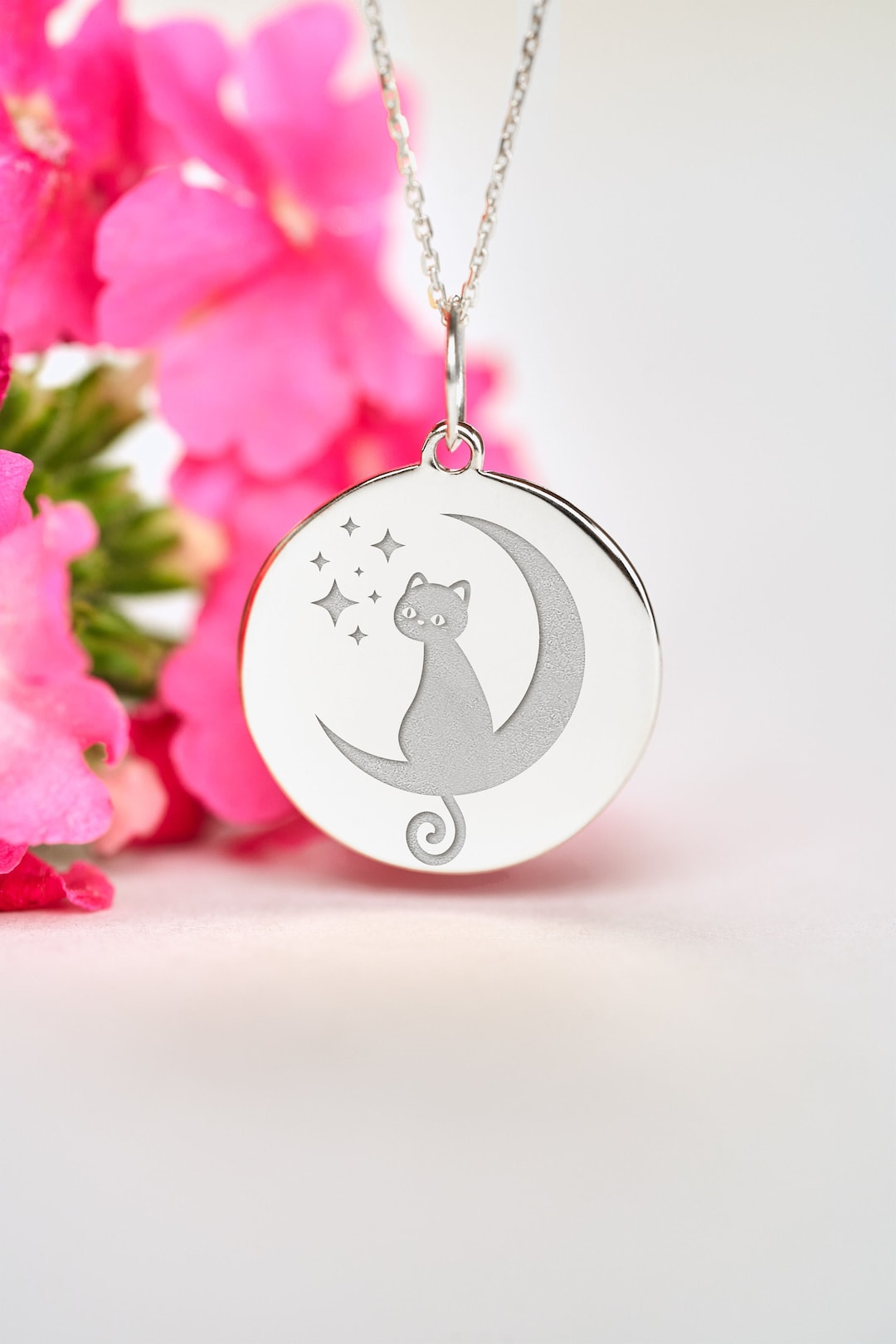 Sterling Silver Moon and Cat Pendant · Personalized Moon and Cat ...