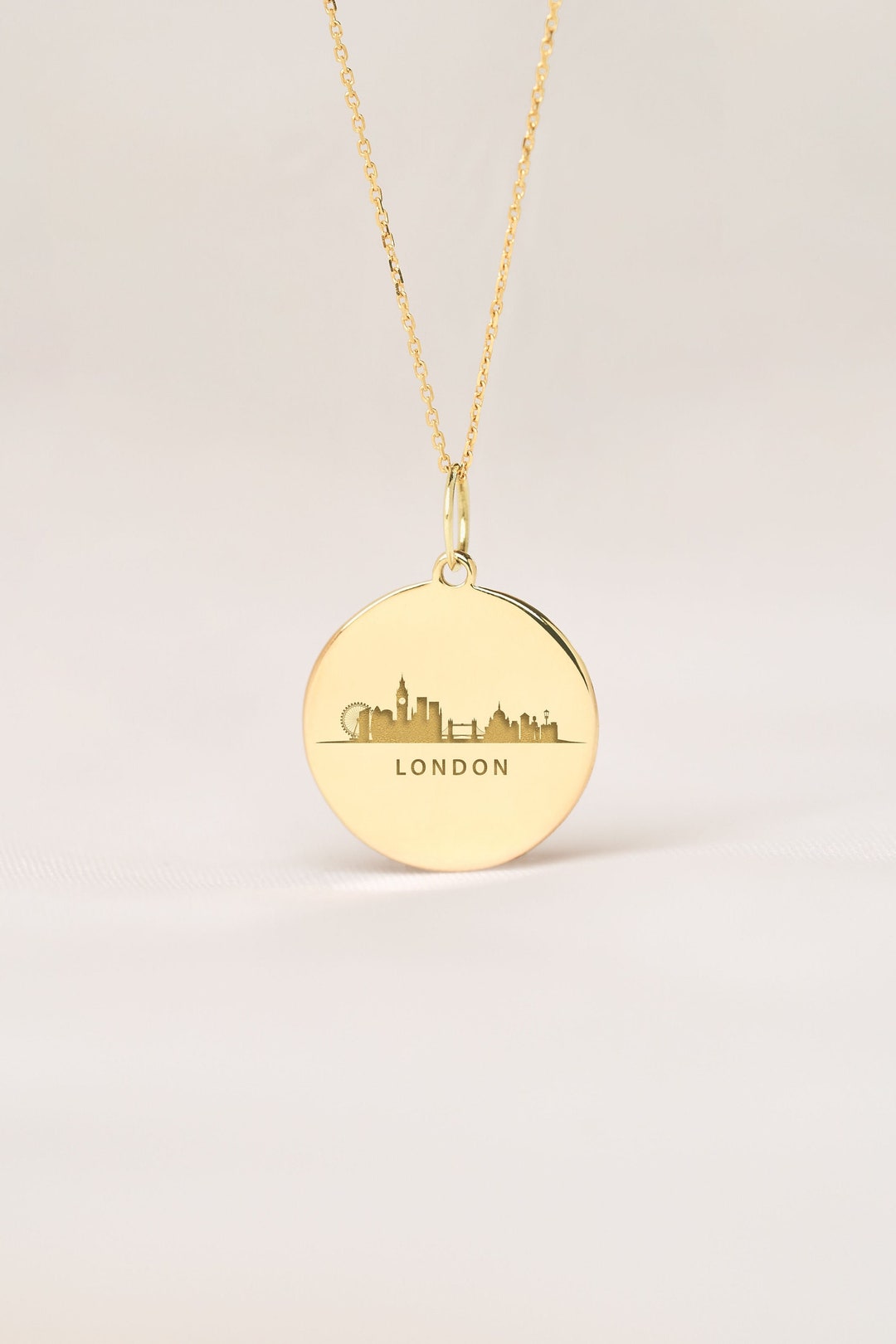 14k Solid Gold London Necklace • Personalized London Skyline Pendant ...
